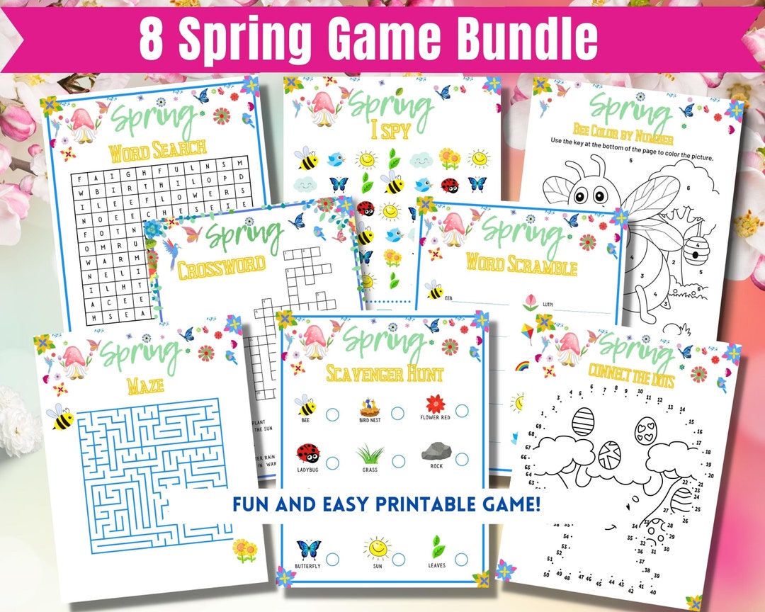 8 Spring Printable Game Bundle, Learning Pack, Fun Spring Party Game ...
