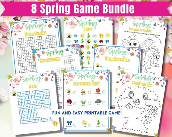 8 Spring Printable Game Bundle Learning Pack Fun Spring - Etsy
