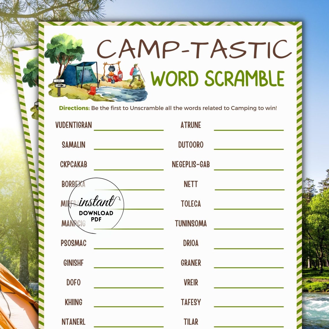 Camping Word Scramble Game, Camping Activities for Kids & Adults ...