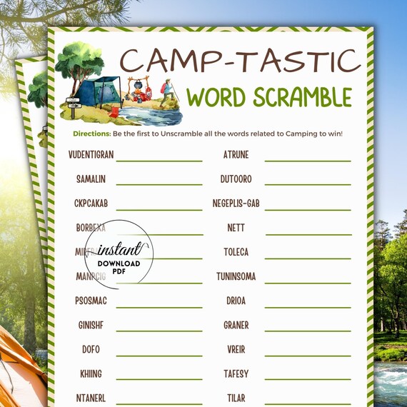 Camping Word Scramble Game Camping Activities for Kids & | Etsy