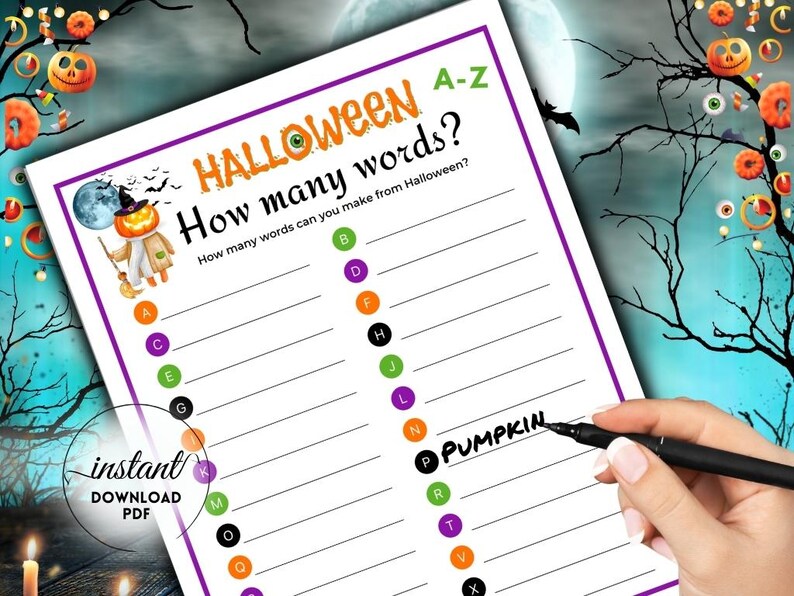 How Many Words Game, Halloween Printable Games for Kids, Halloween ...