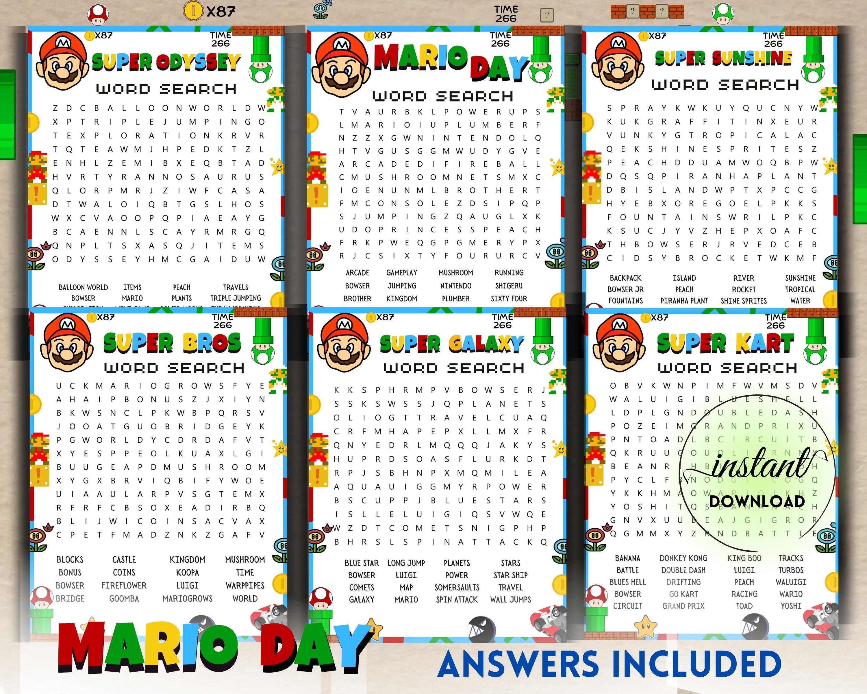 Mario word search bundle party fun activity Word search printable word ...