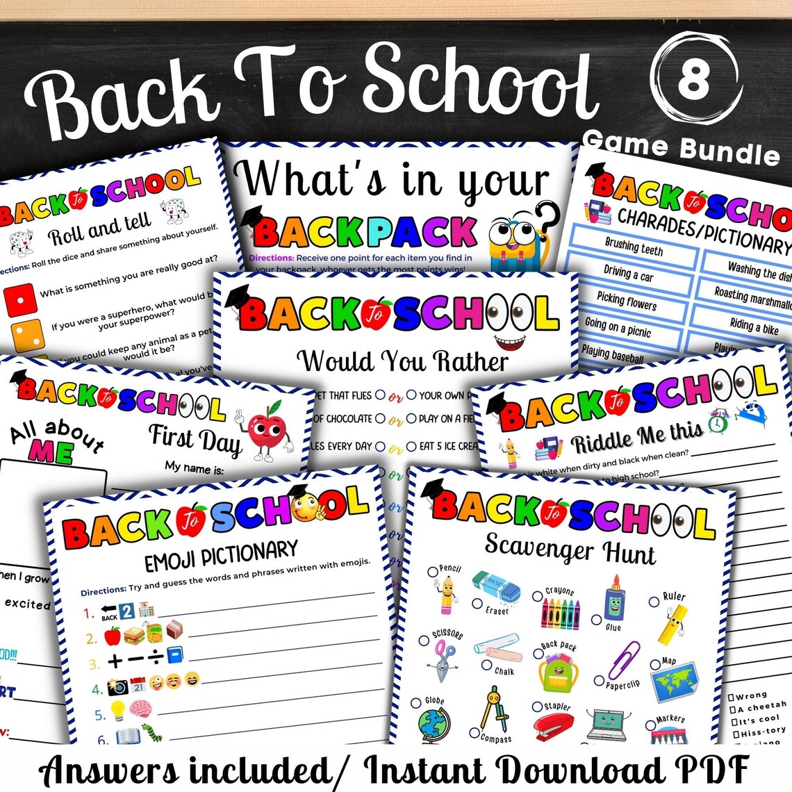 Back to School 8 Game BUNDLE First Day of School Activities - Etsy