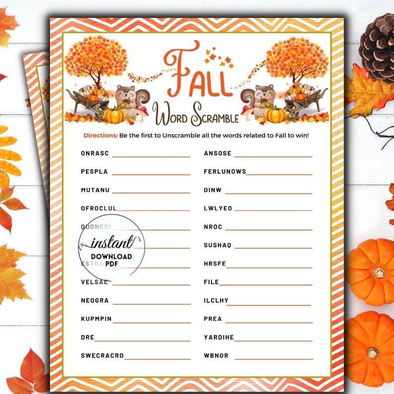 Fall Scramble Game, Autumn Printable Game, Fall Activity, Fall Games ...