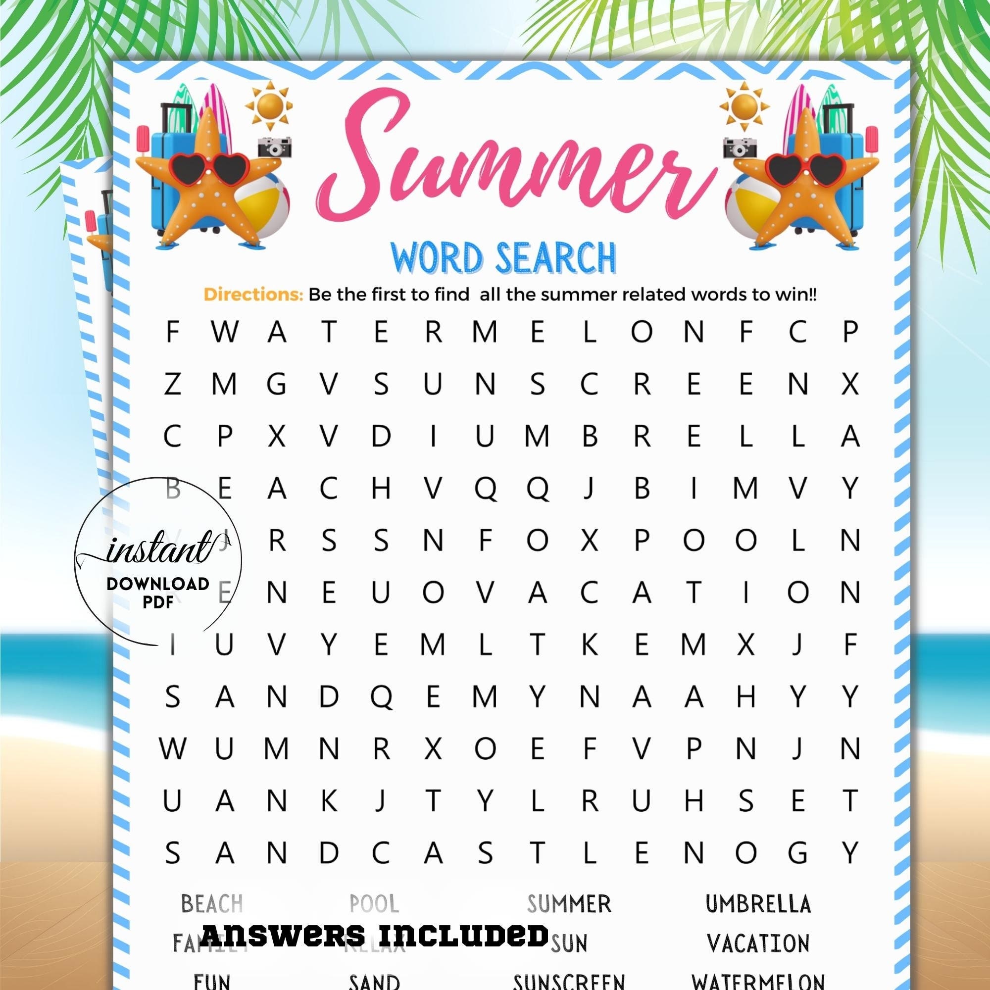 Schwierige Wortsuche Für Den Sommer