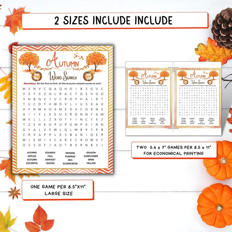 Autumn Word Search Printable Autumn Party Games Fall Time - Etsy