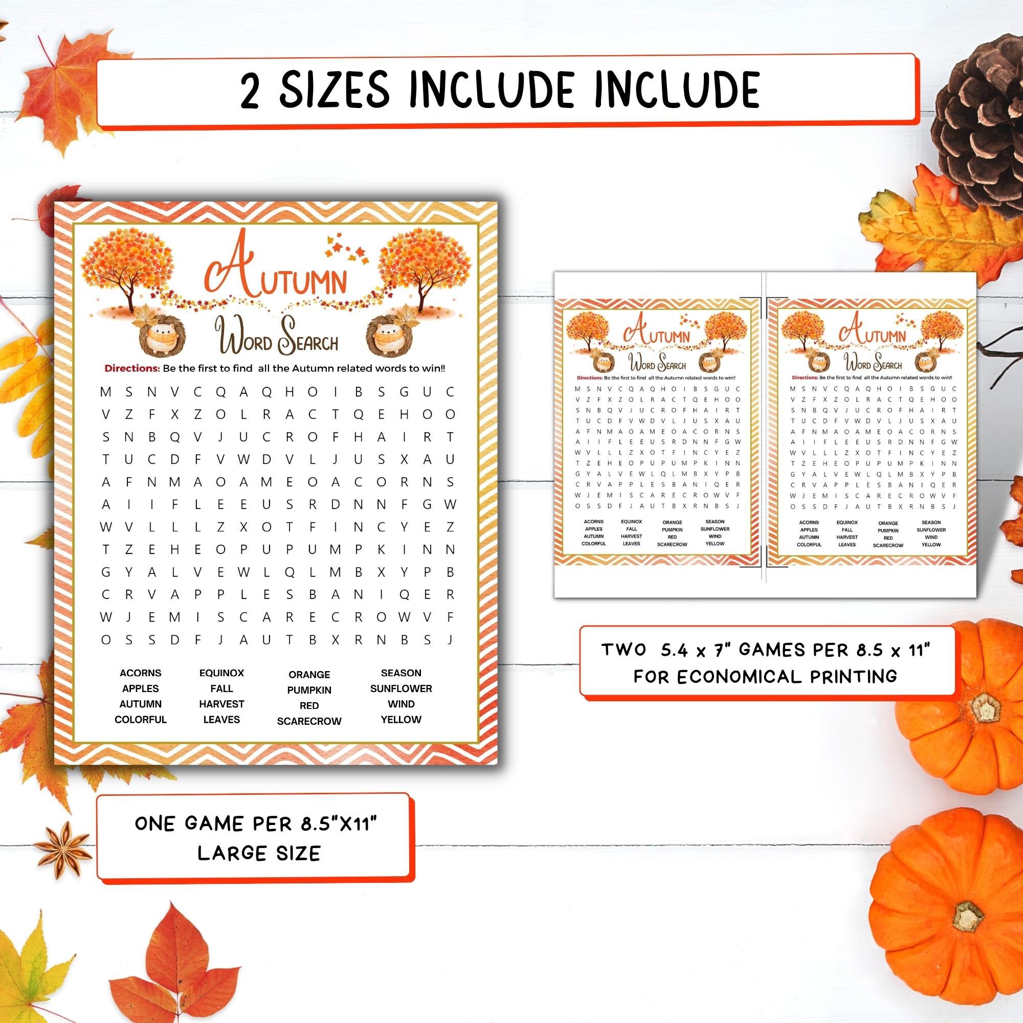 Autumn Word Search Printable Autumn Party Games Fall Time - Etsy