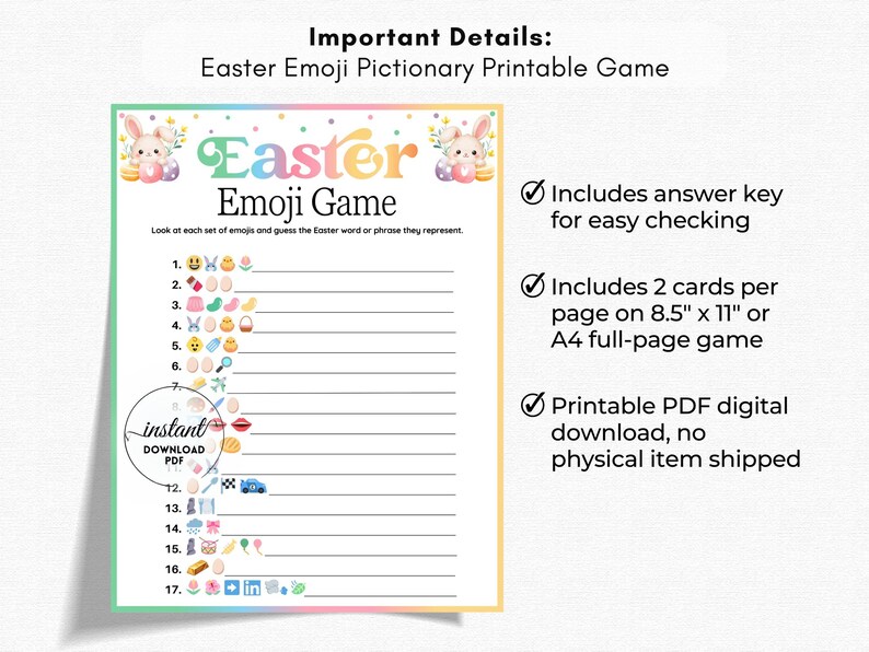 Easter Emoji Game Printable: Super Egg-citing Party Activity (digital ...