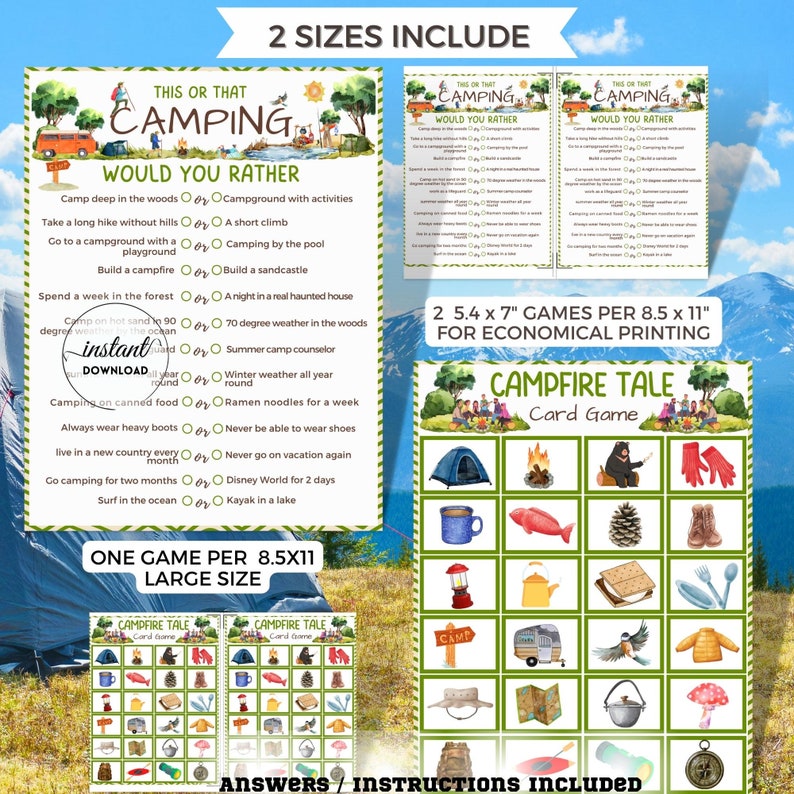 Printable Camping Games Bundle, Family Activities (PDF) - Etsy