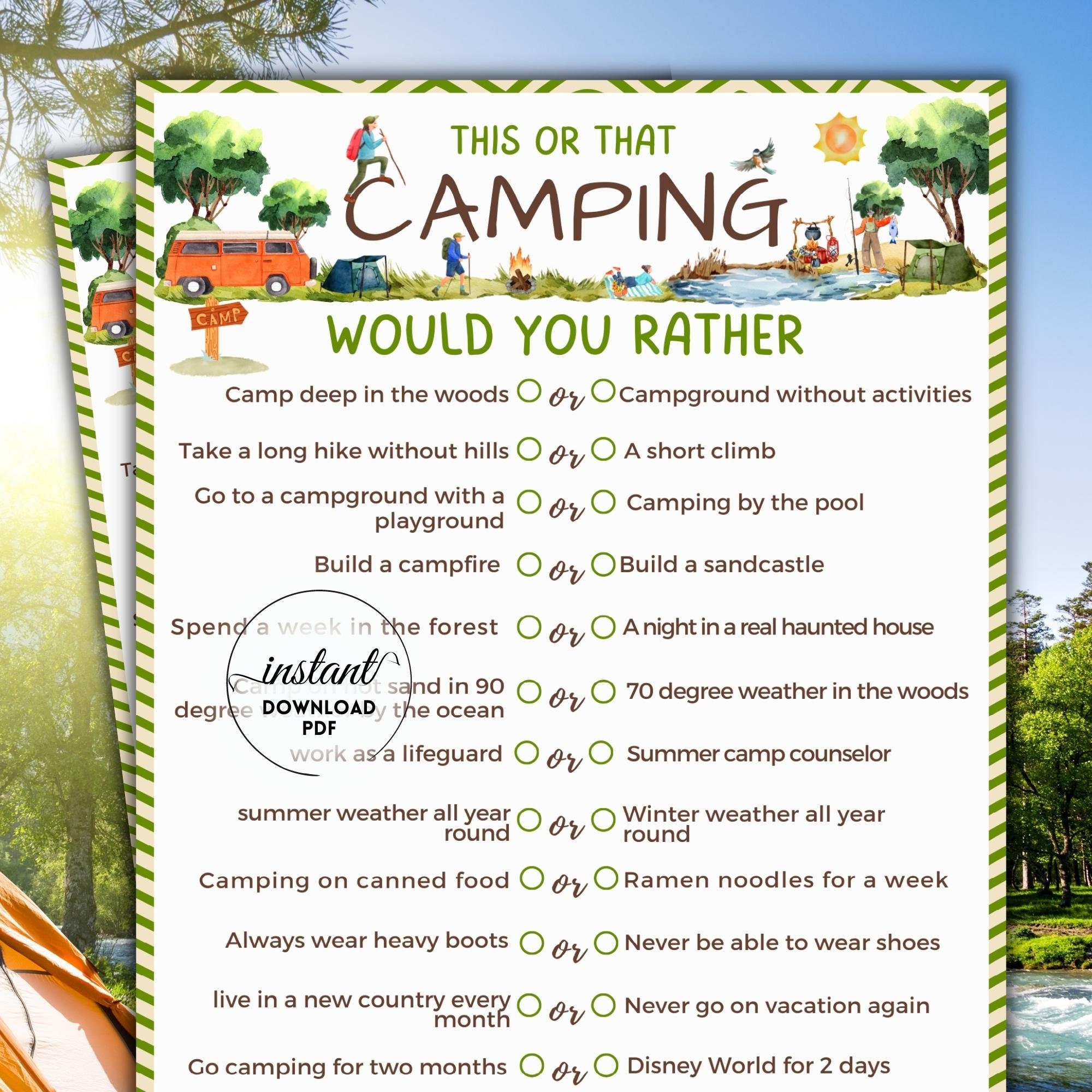 Camping This or That, Would You Rather Game, Camping Activities for ...