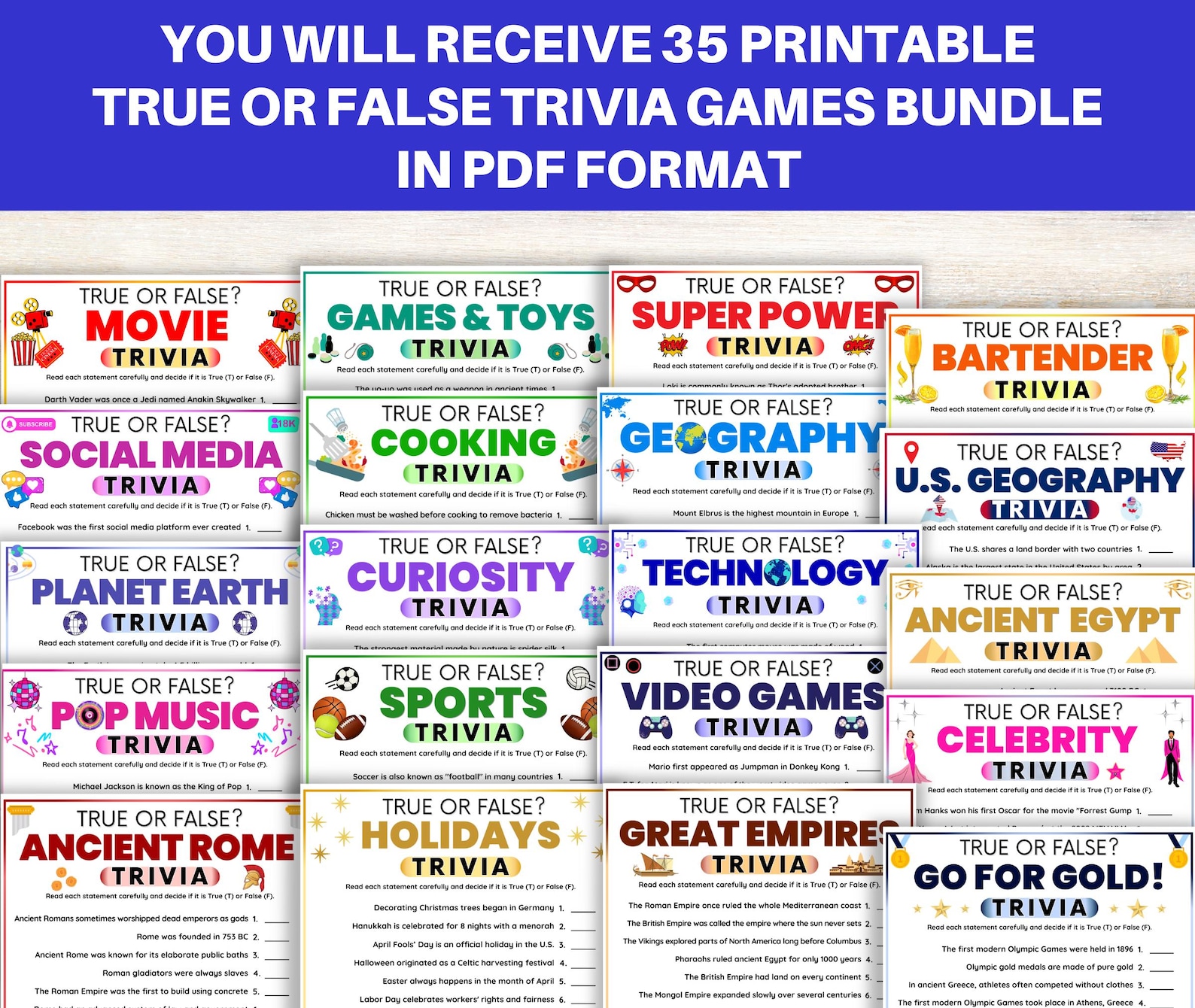 True or False Trivia Games Bundle: 560 Questions, Family Game Night ...