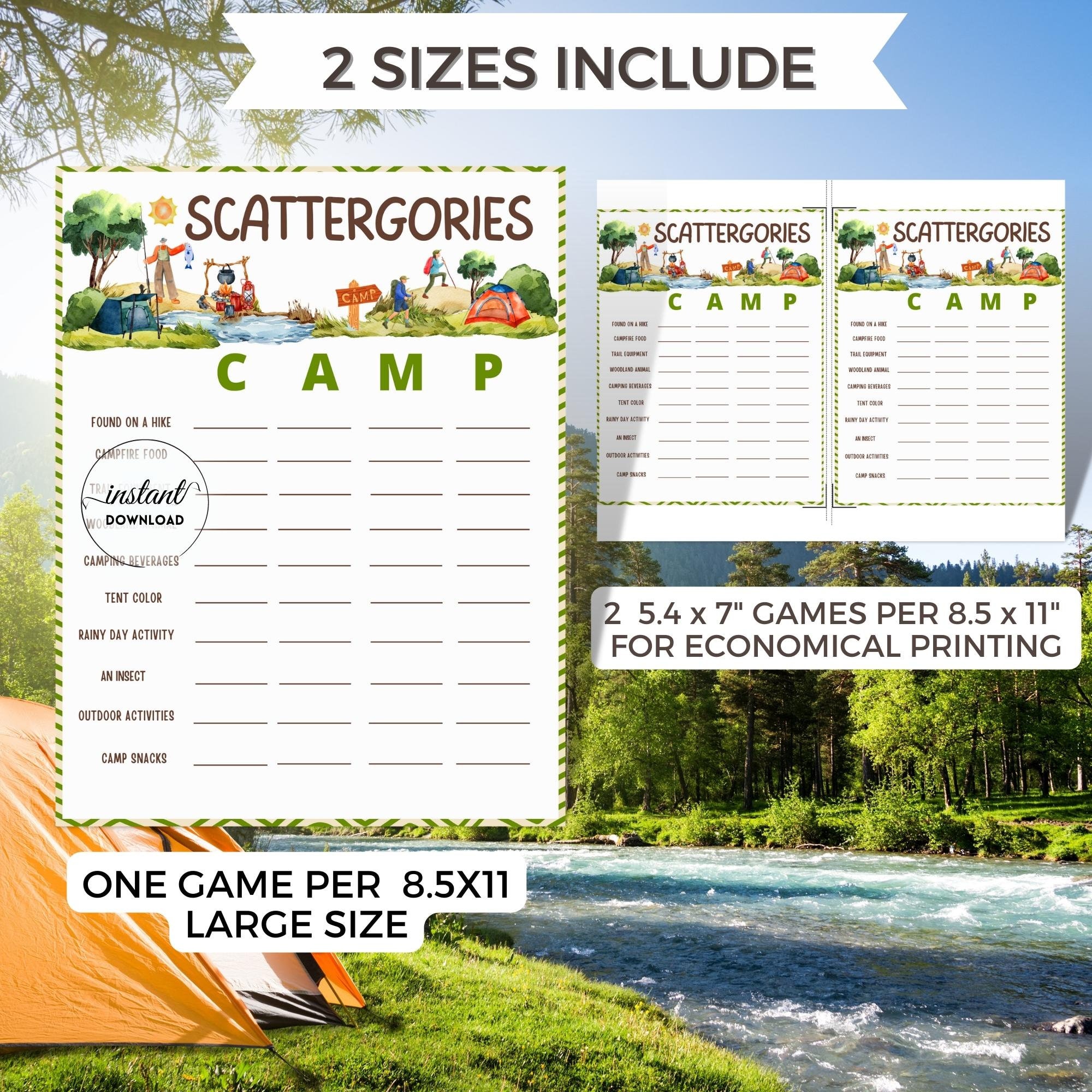 Camping Scattergories Game, Printable Family Activity (PDF) - Etsy