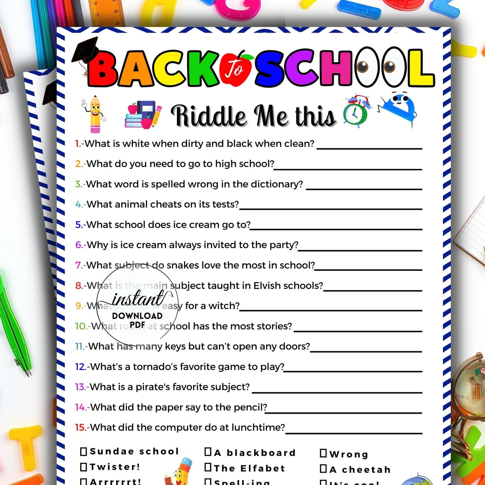 Back to School Riddles, Printable Back to School Game, First Day of ...