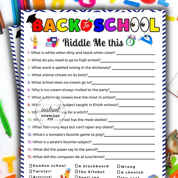 Back to School Riddles Printable Back to School Game First - Etsy