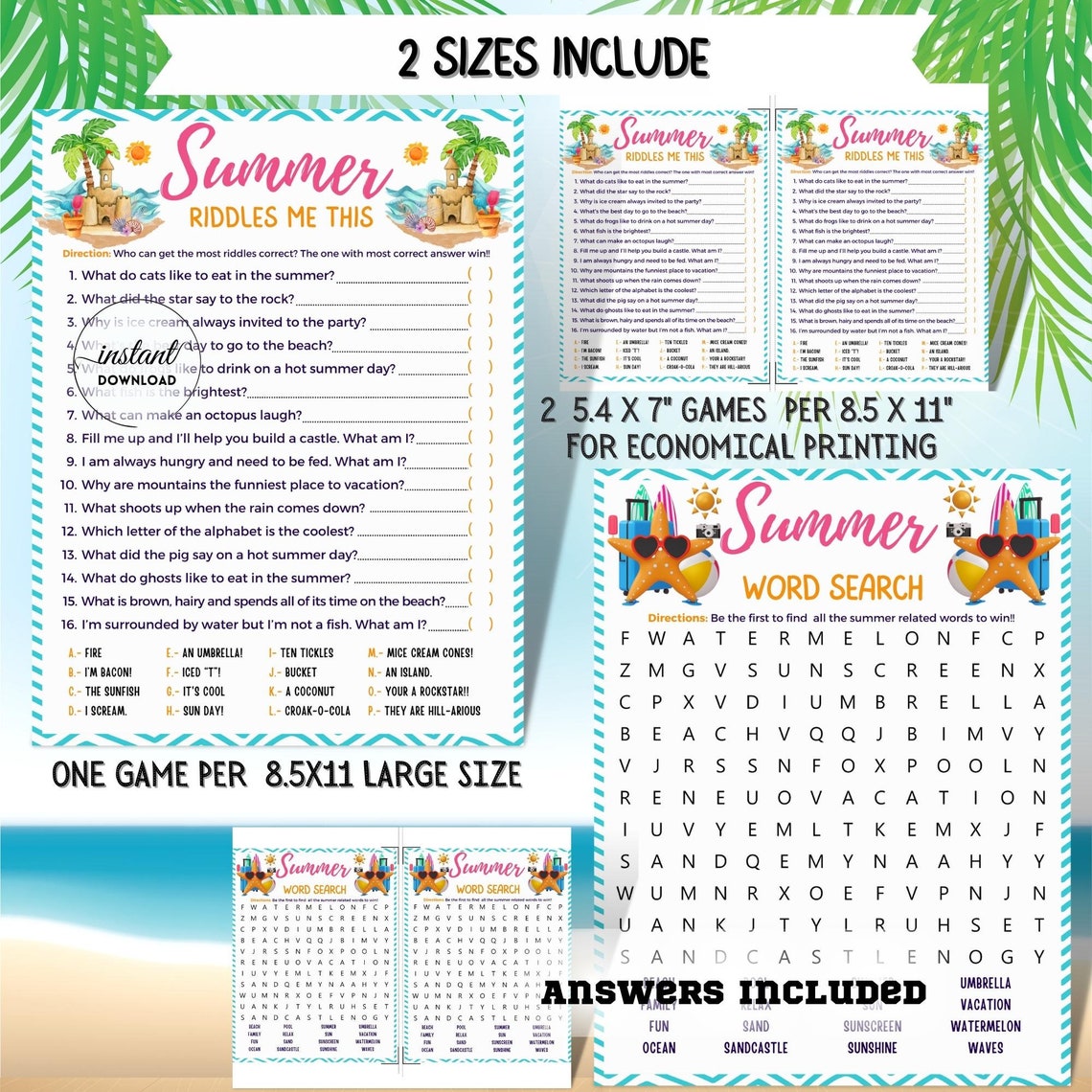 Summer Fun Games, 10 Pack Games, Printable Summer Games, Road Trip ...