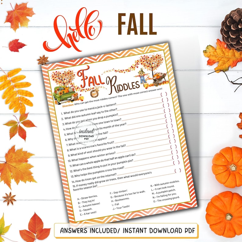 Fall RIDDLES Game, Autumn Printable Game, Fall Fun Activity for Kids ...