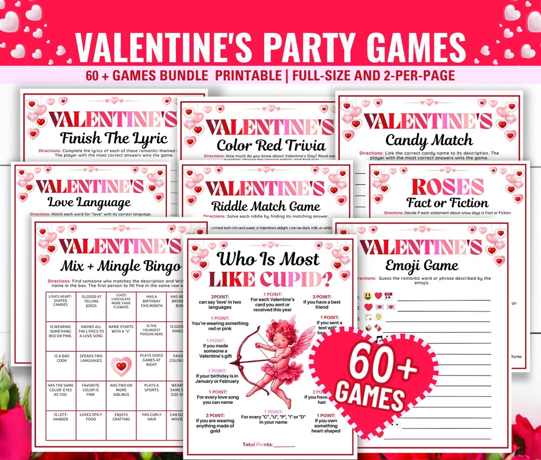 Valentine's Day Games Bundle, 62 Printable Activities (digital Download ...