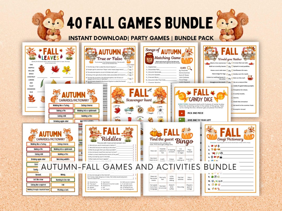 Fall Fun Games,40 Pack Games,autumn Fall Games,fun Fall Activities for ...
