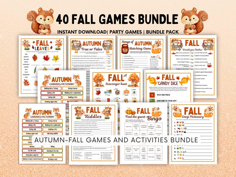 Fall Games Bundle: 40 Autumn Activities for Kids & Adults (PDF) - Etsy