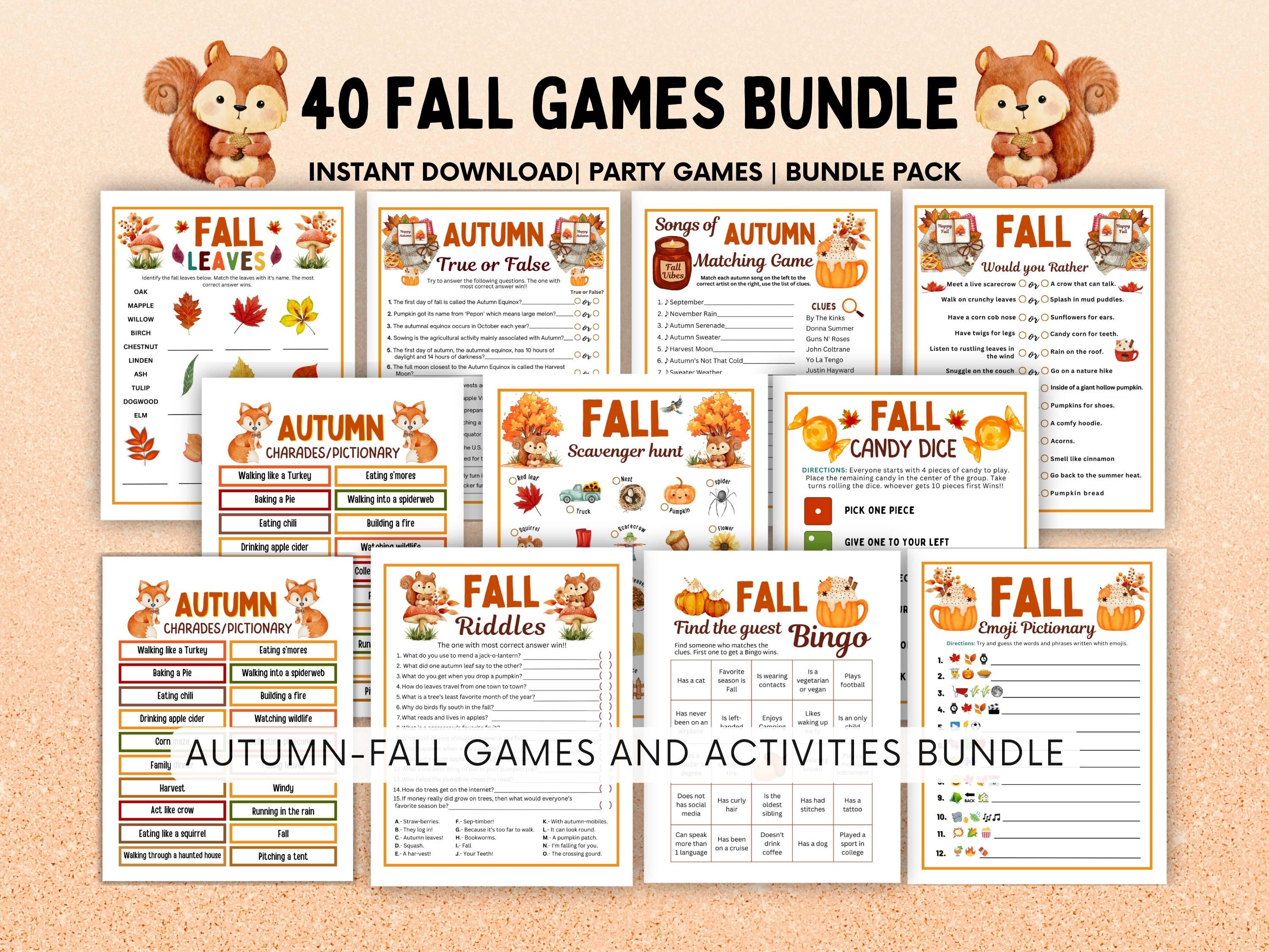 Fall Games Bundle: 40 Autumn Activities for Kids & Adults (PDF) - Etsy
