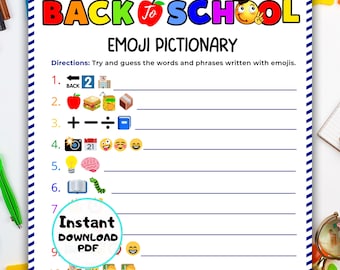 Back to School Emoji Pictonary, School Emoji Quiz, Guess the Emoji Game ...