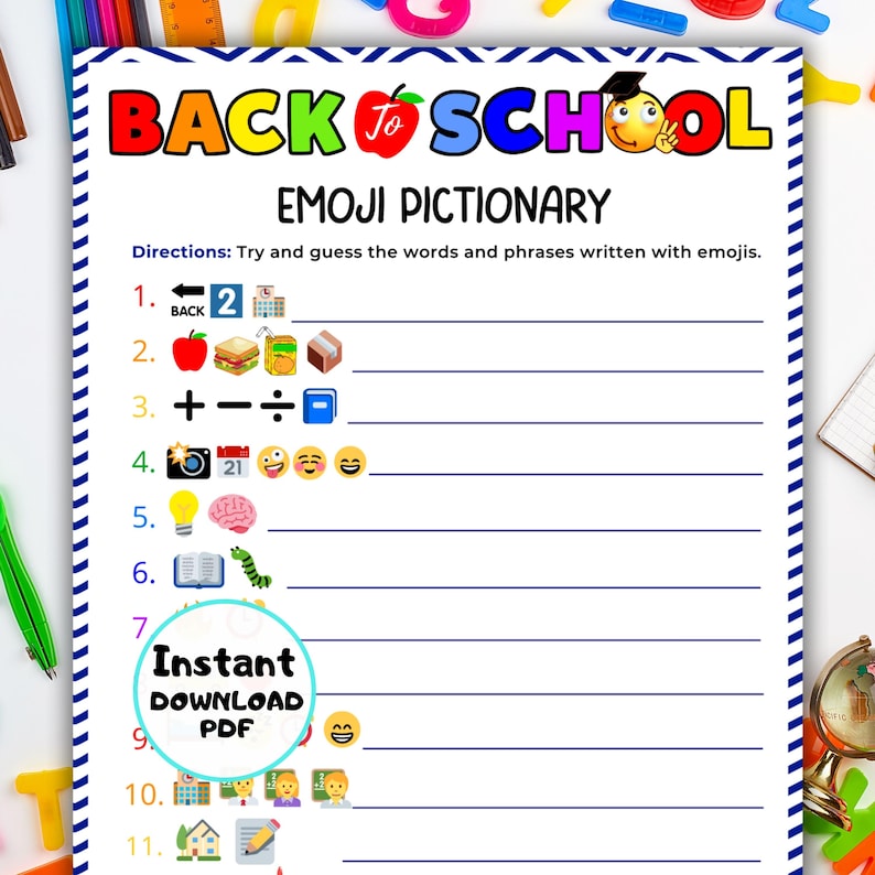Back to School Emoji Game, Printable Back to School Game, Emoji ...