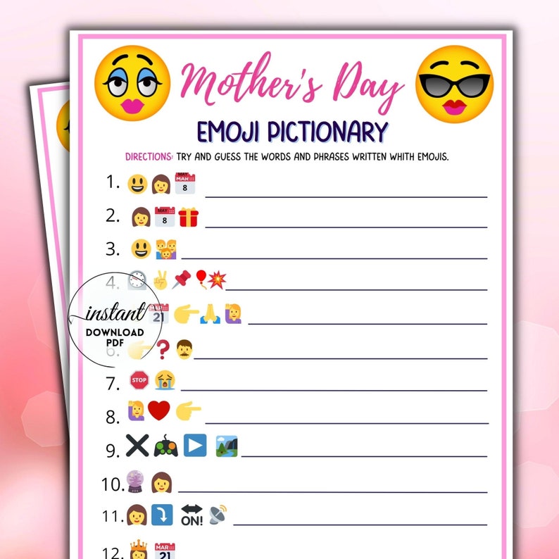 Mother's Day Emoji Pictionary Game, Printable Party Trivia (PDF) - Etsy