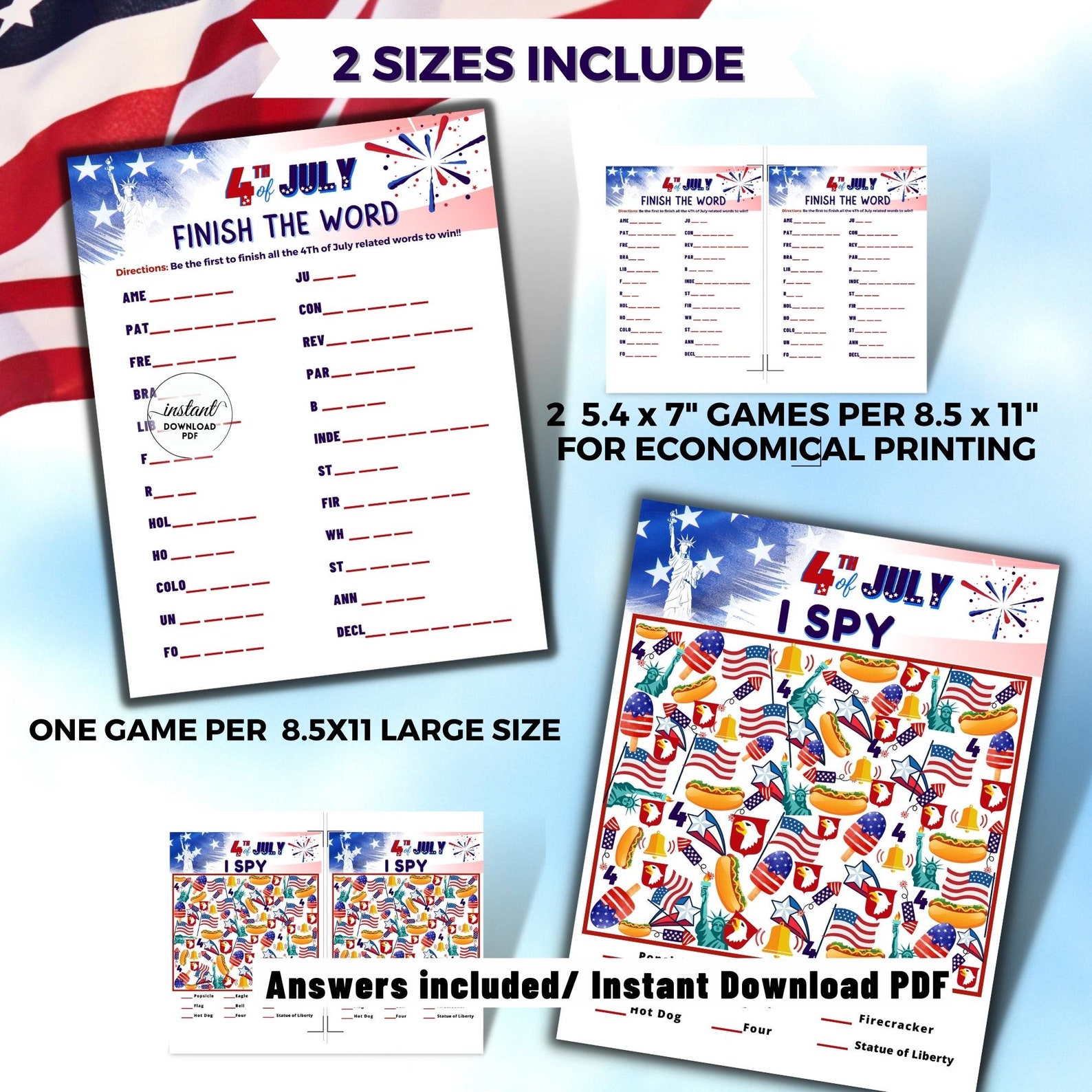 Fourth of July Game Bundle, Printable Fourth of July Games, Activities ...