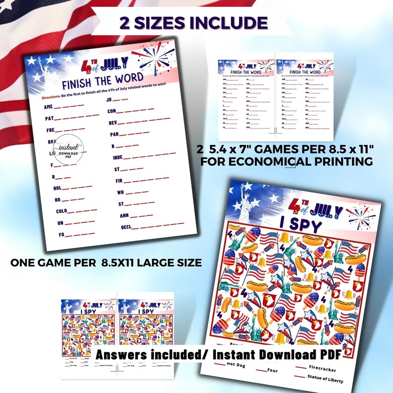 Fourth of July Game Bundle, Printable Fourth of July Games, Activities ...