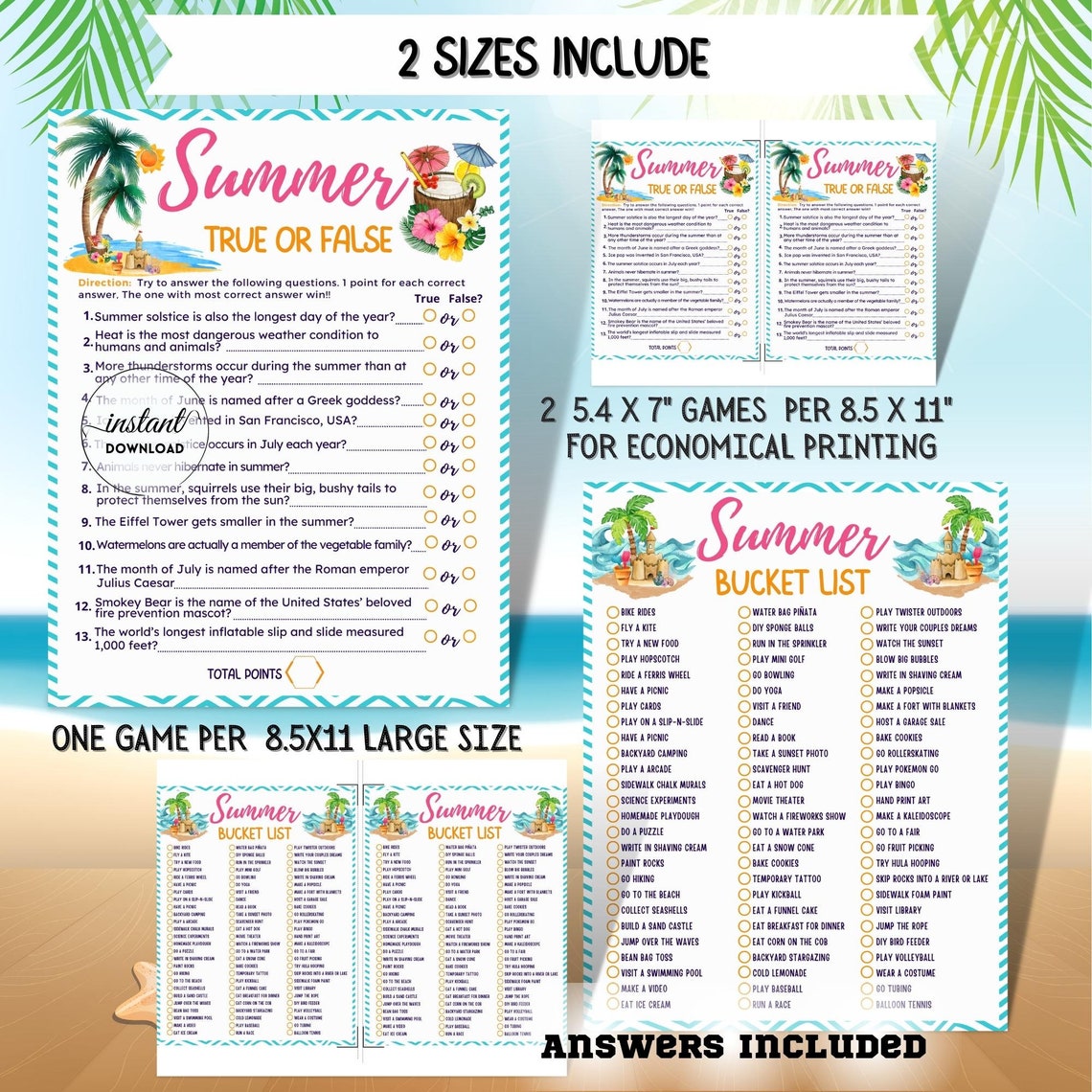 Summer Fun Games, 10 Pack Games, Printable Summer Games, Road Trip ...
