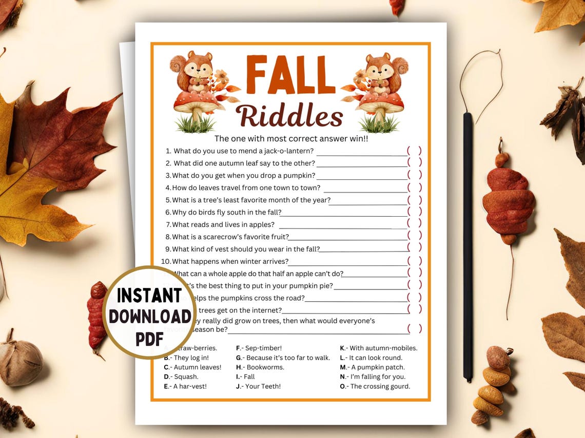 Fall Riddles Game,jokes for Kids,autumn Game, Fall Activity for Kids ...