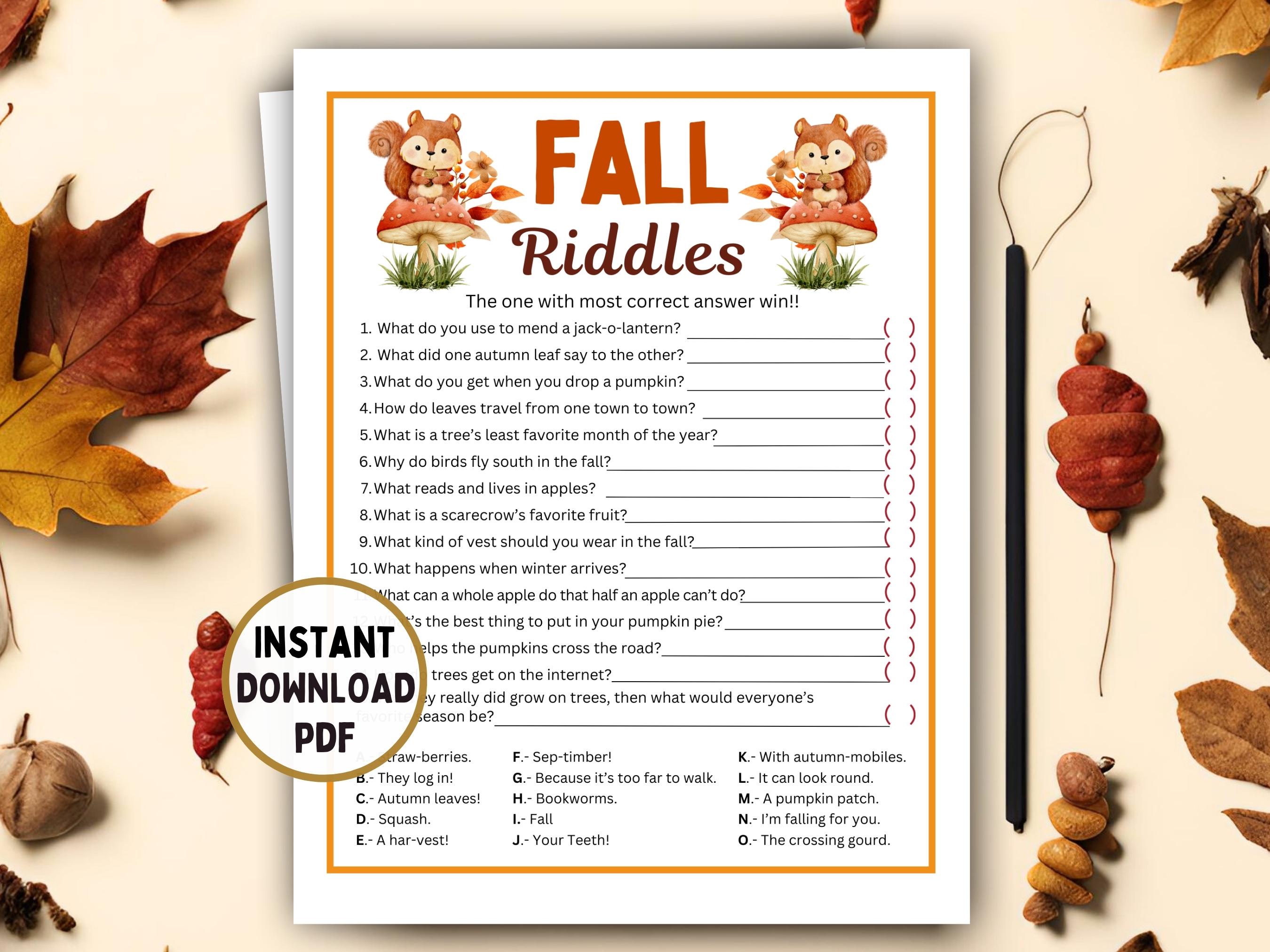 Fall Riddles Game,jokes for Kids,autumn Game, Fall Activity for Kids ...