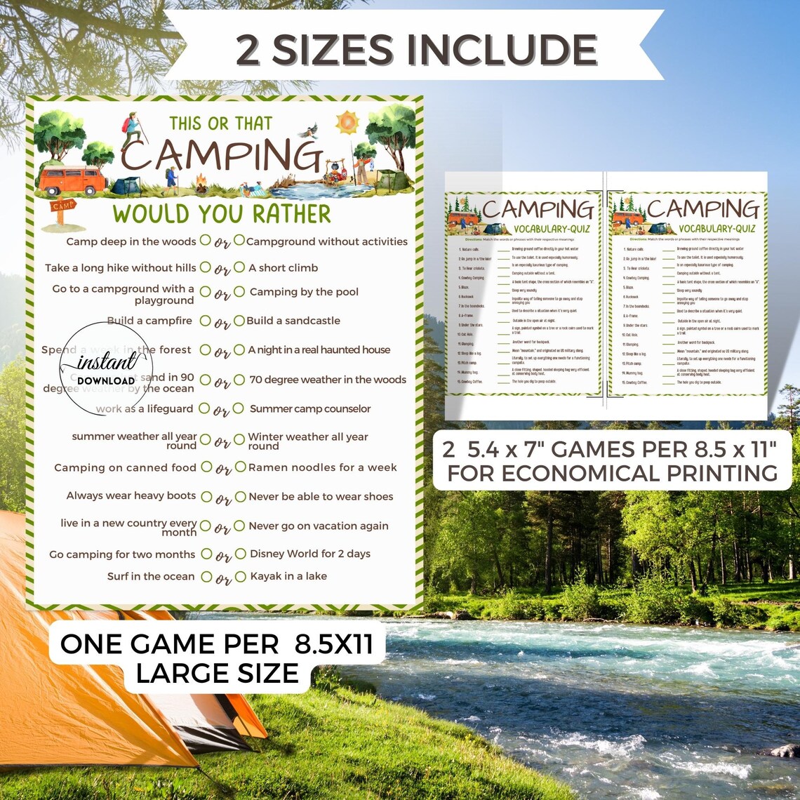 Camping This or That, Would You Rather Game, Camping Activities for ...