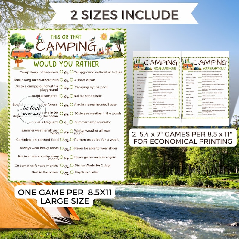 Camping This or That, Would You Rather Game, Camping Activities for ...