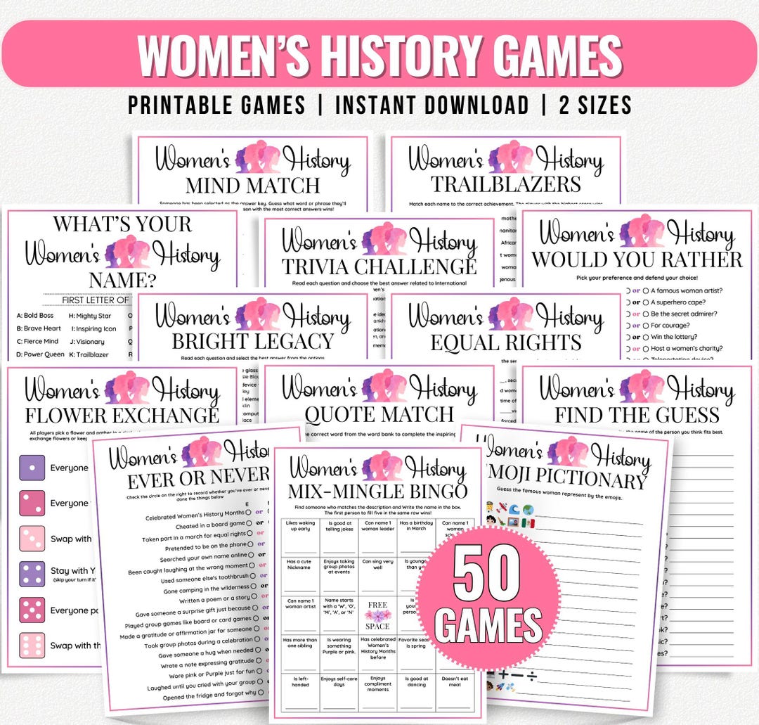 Women’s History Month Games Bundle: 50 Fun Printable Activities ...