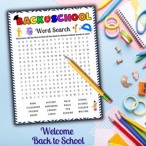 Back to School Word Search, Printable Back to School Game, First Day of ...
