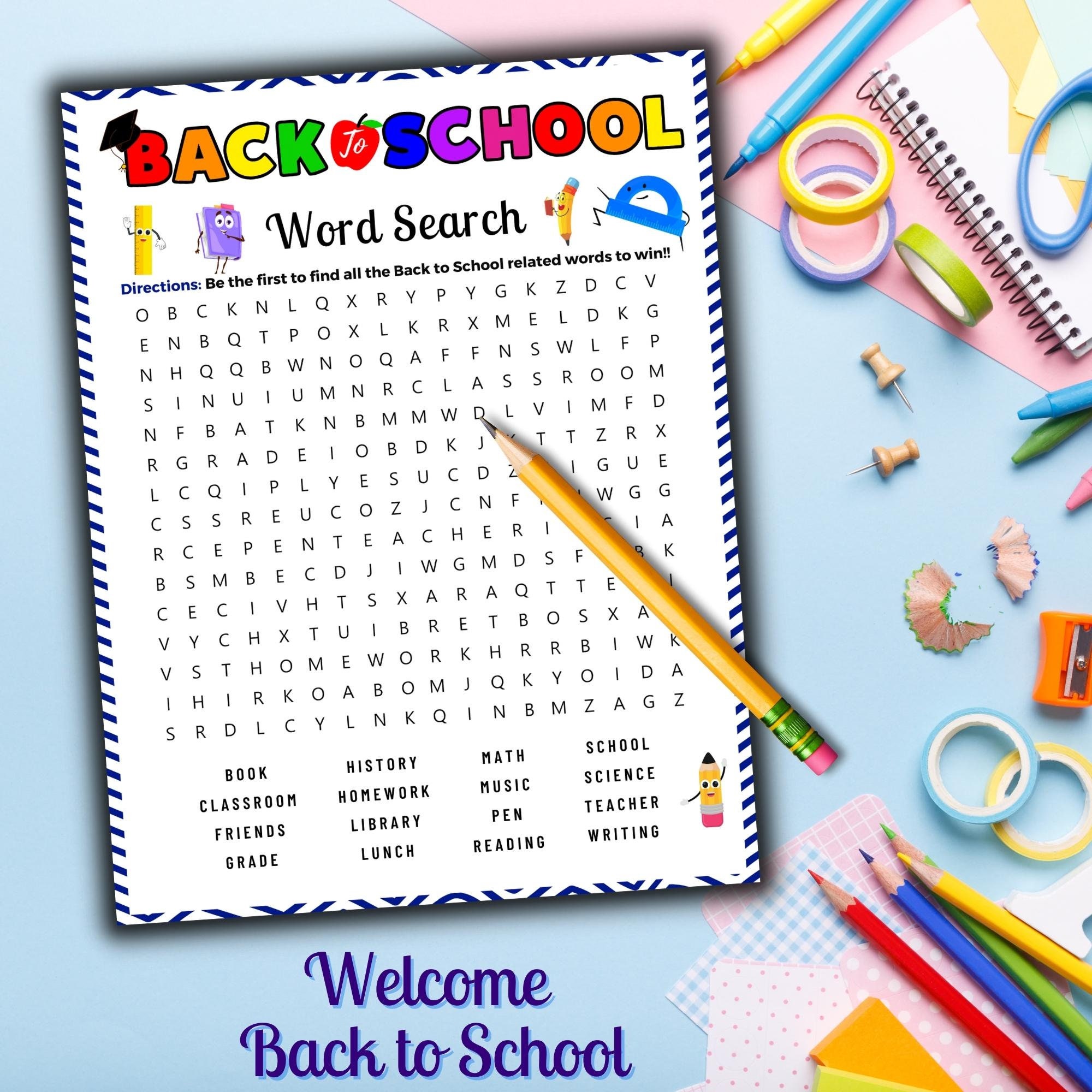 Back to School Word Search, Printable Back to School Game, First Day of ...