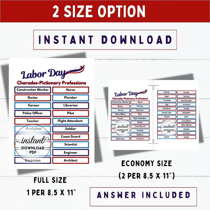 Labor Day Charades-pictionary Game,labor Day Game,ice Breaker Game ...