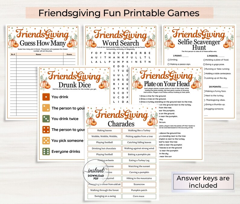 Friendsgiving Games: 60 Printable Party Icebreaker Activities (instant ...
