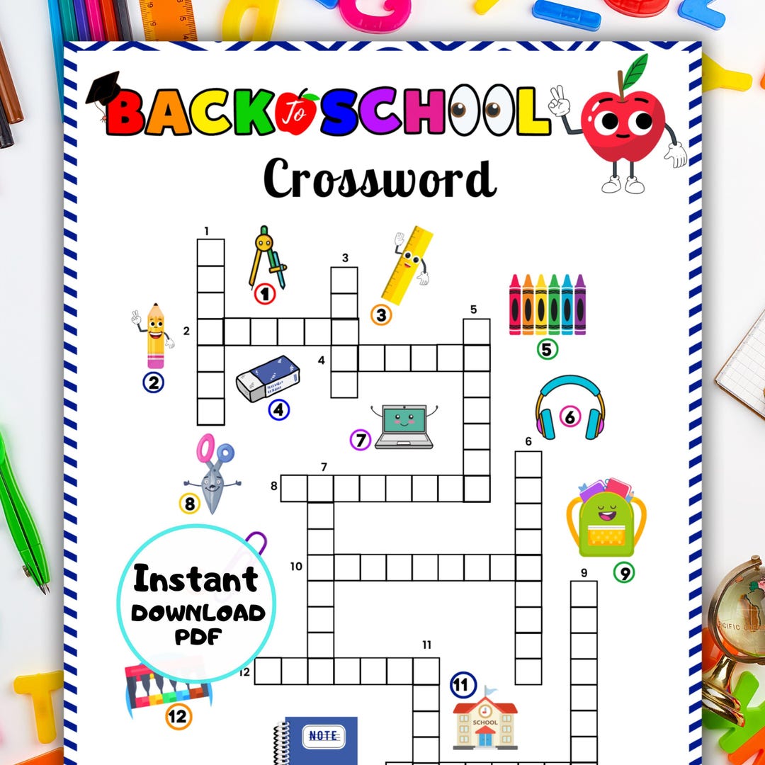 Printable Back to School Game, School Supplies Crossword, School ...