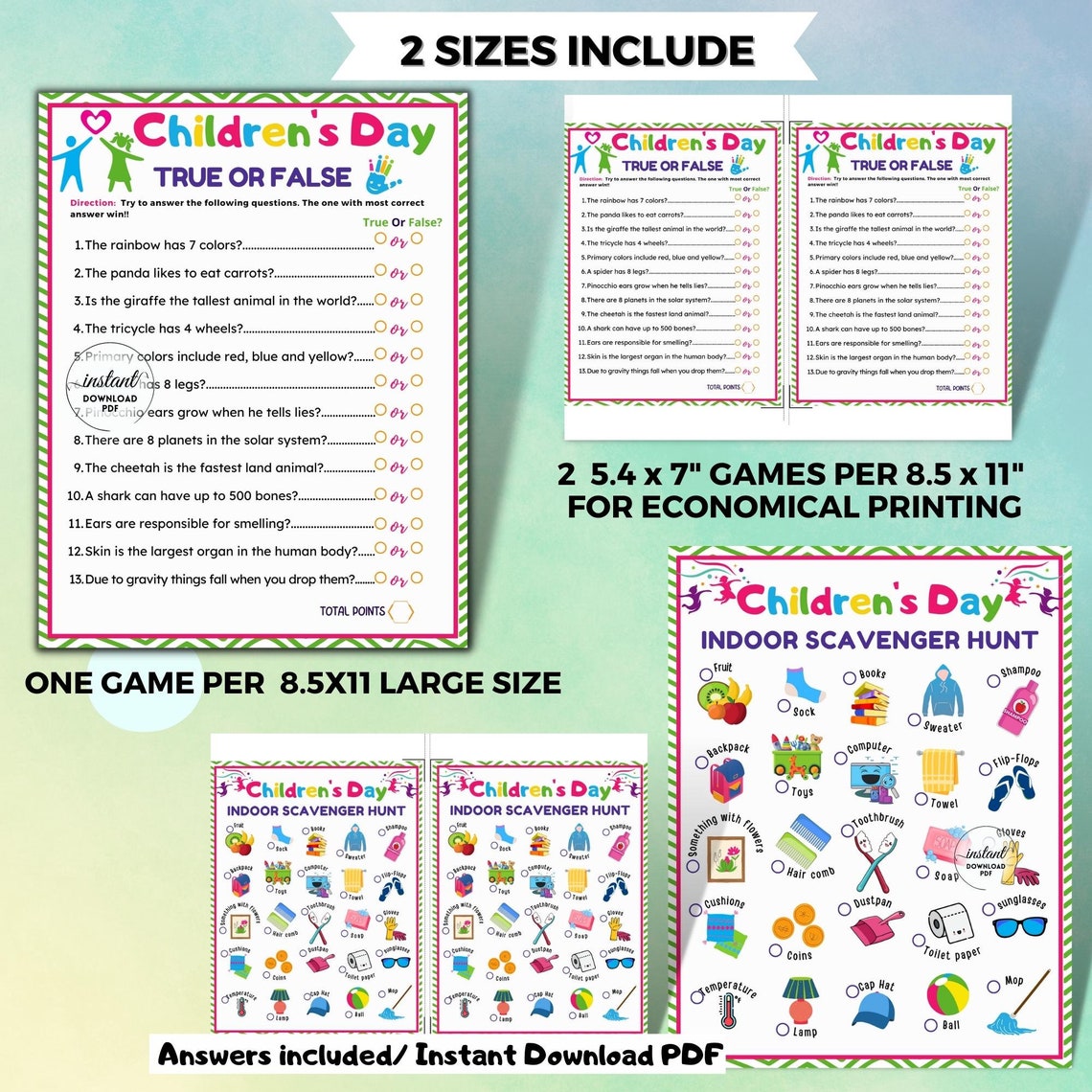 Children's Day Games, Printable Games for Kids, Kids Trivia, Party Game ...