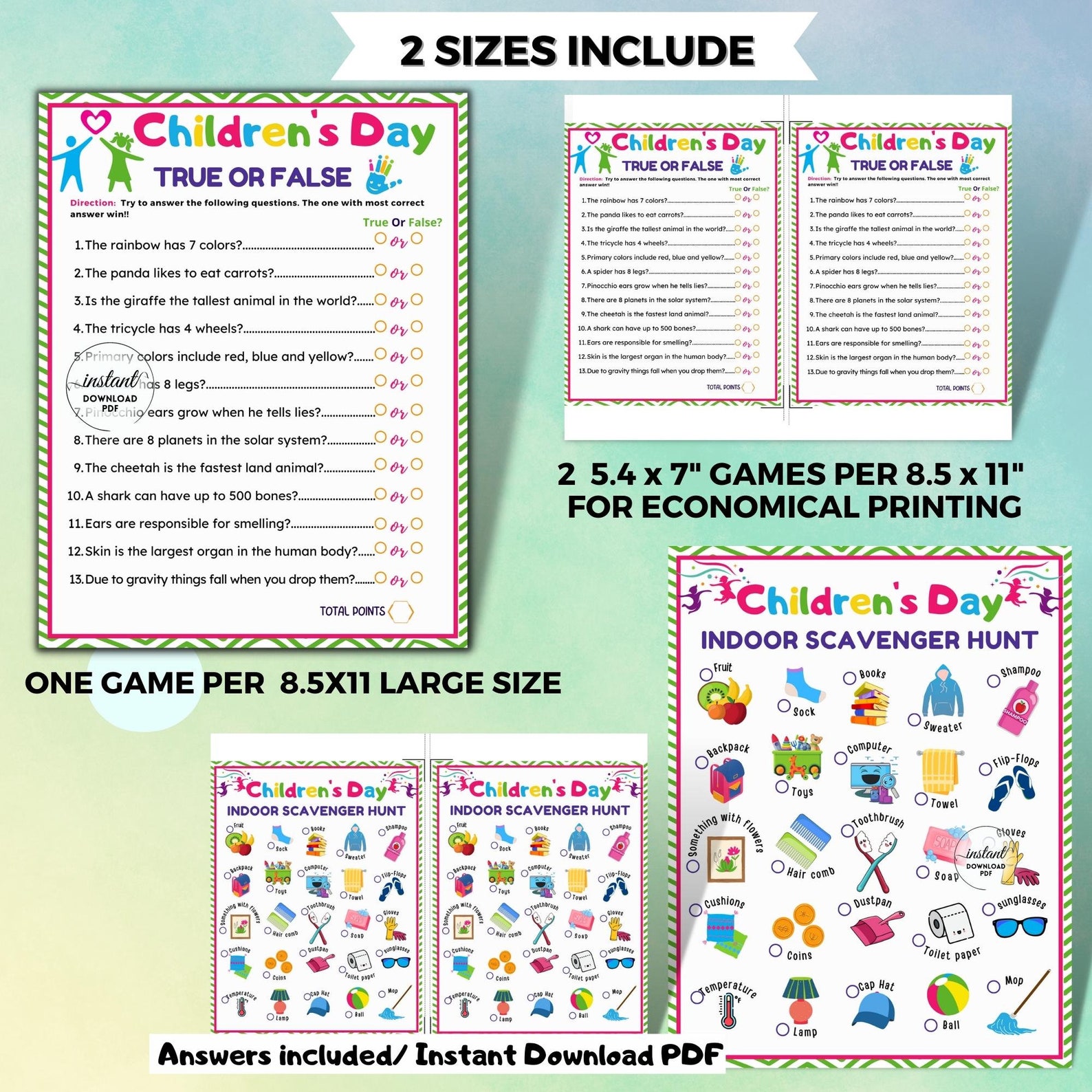 Children's Day Games, Printable Games for Kids, Kids Trivia, Party Game ...