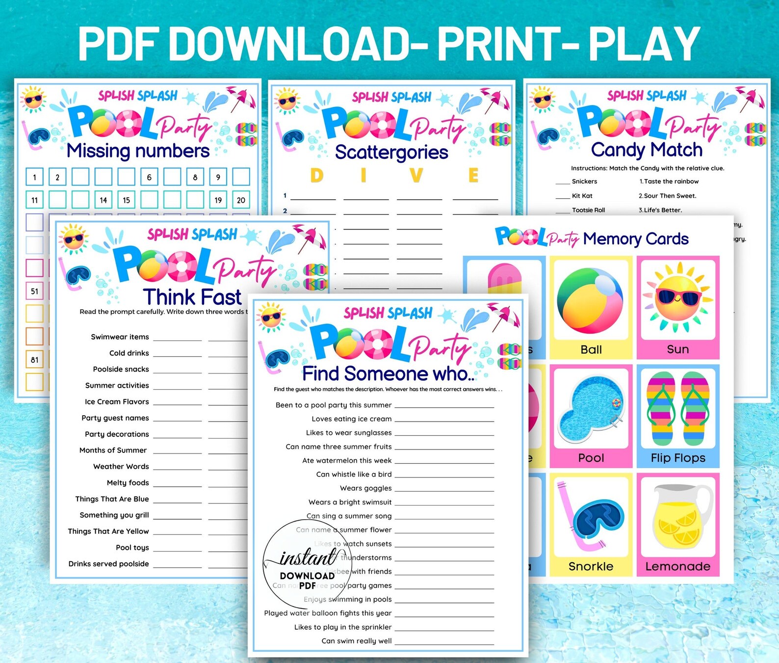 Pool Party Games MEGA Bundle, 50 Printable Games (digital Download) - Etsy