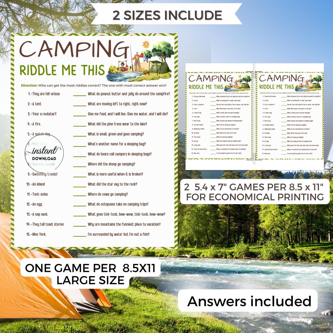 Riddle Game, Camping Activities for Kids & Adults, Fun Camping Game ...