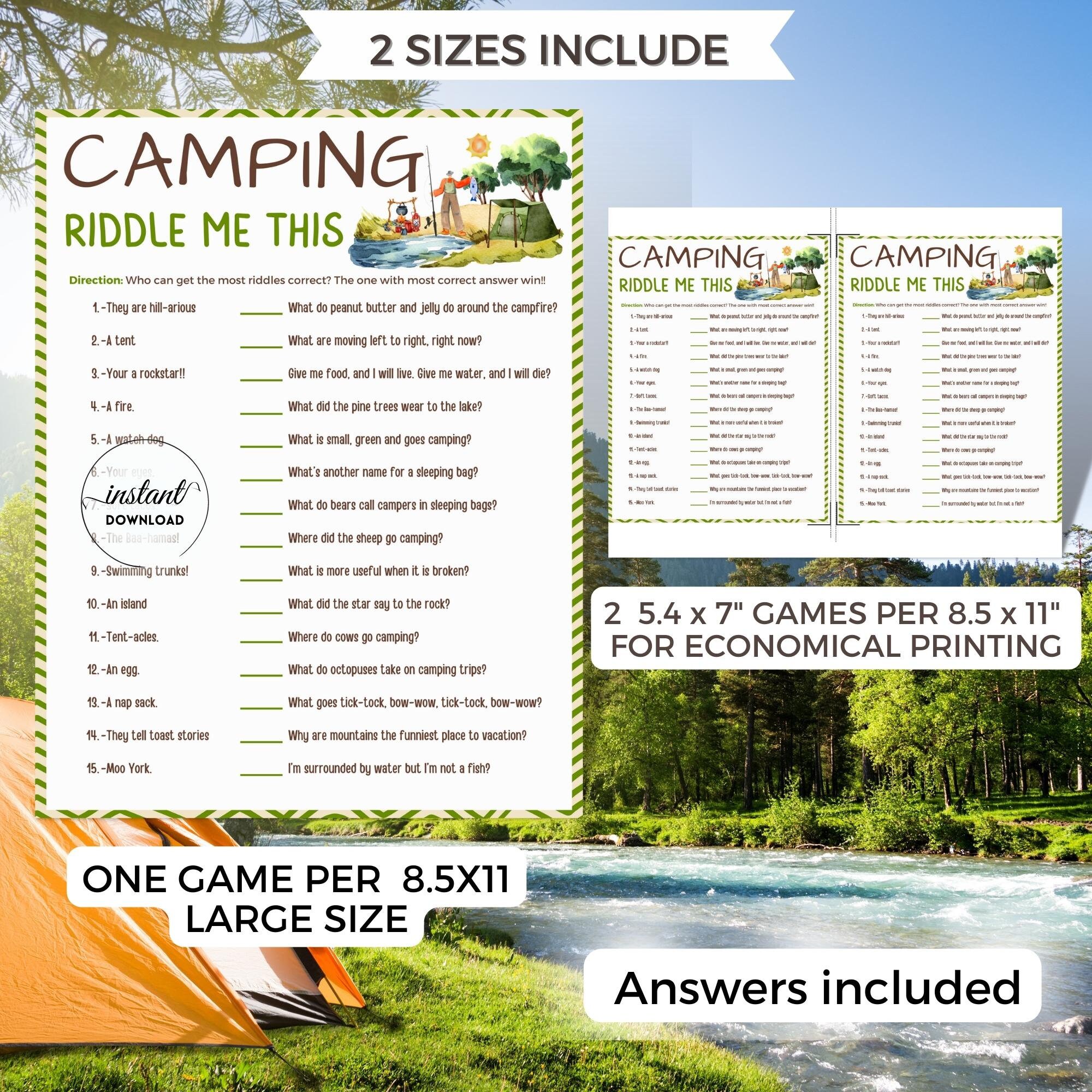 Riddle Game, Camping Activities for Kids & Adults, Fun Camping Game ...
