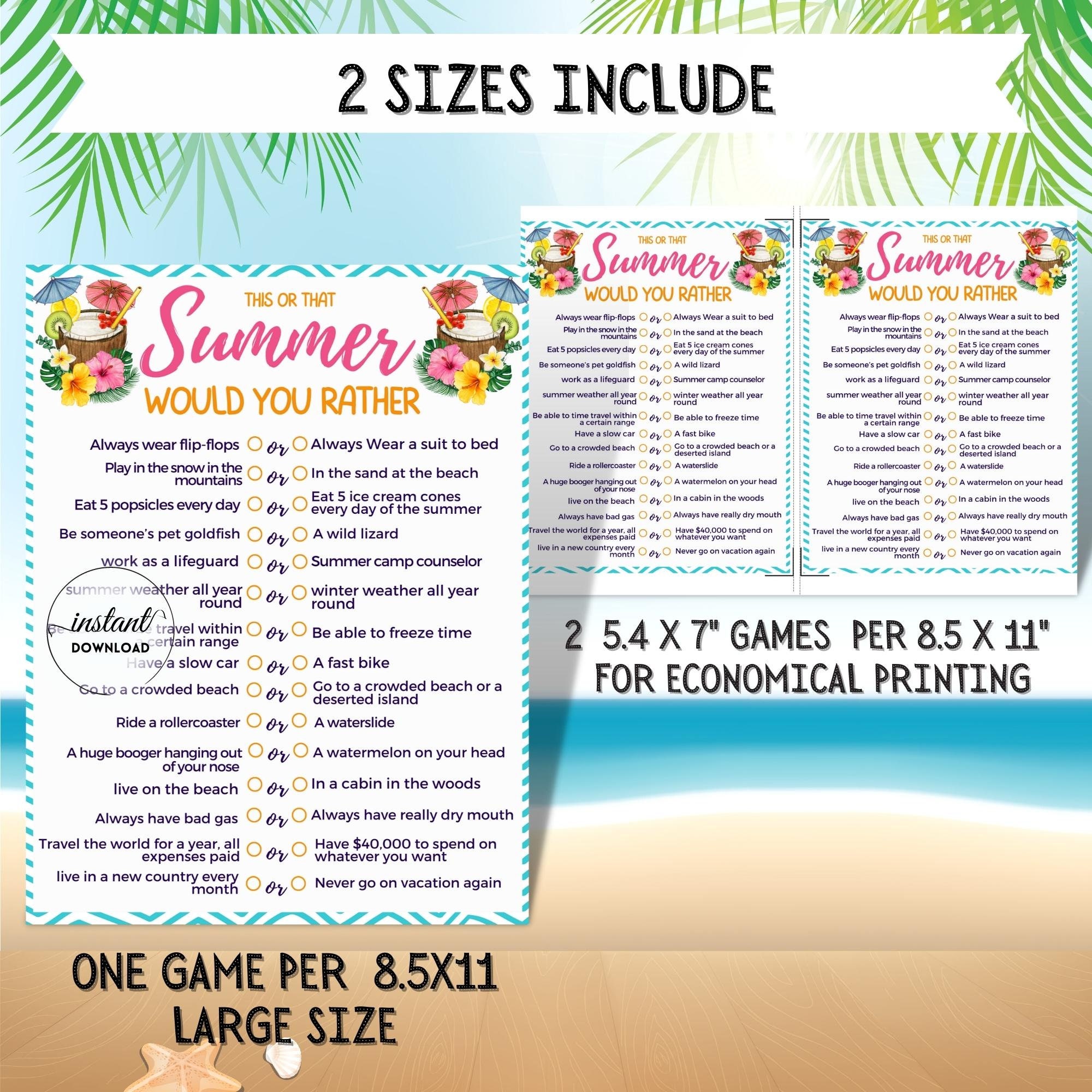 Summer This or That, Would You Rather Game, Printable Summertime Games ...