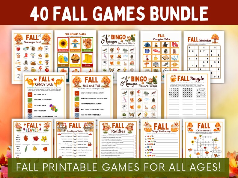 Fall Games Bundle: 40 Autumn Activities for Kids & Adults (PDF) - Etsy