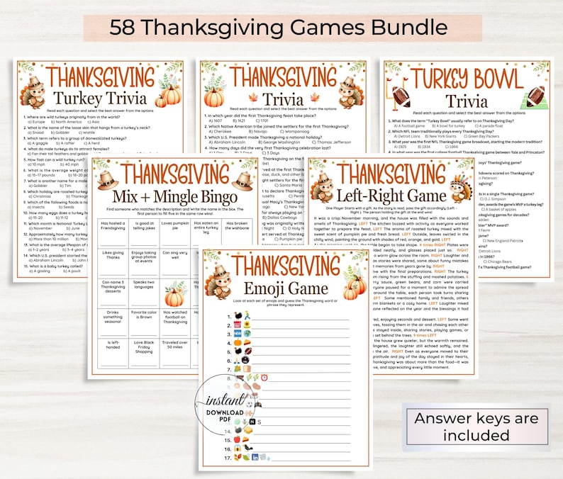 Thanksgiving Games Bundle: Printable Family Activities (PDF Download ...