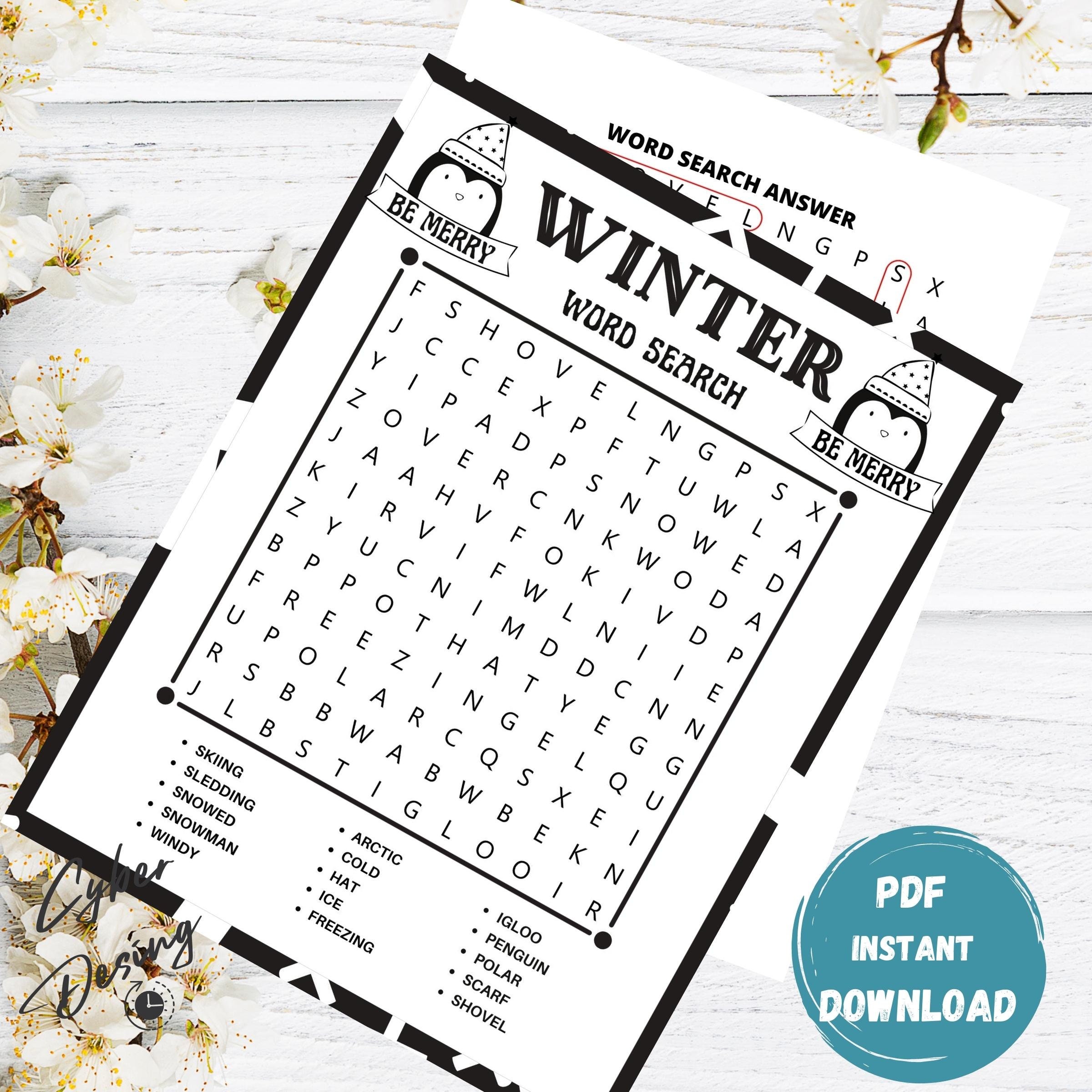 Winter Word Search Game Fun Printable Winter Games Wintertime ...