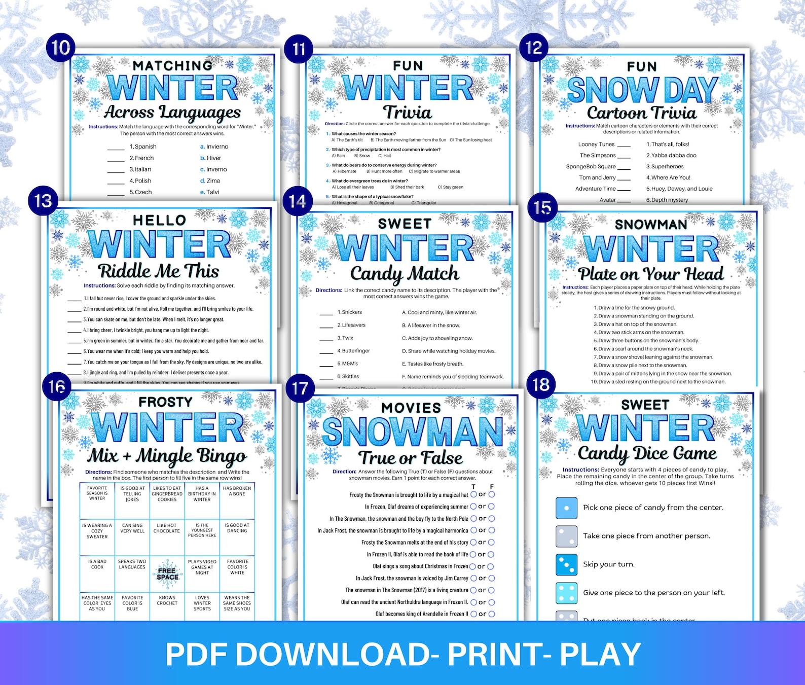 Winter Games Bundle, Winter Party Games, Winter Family Games, Winter ...